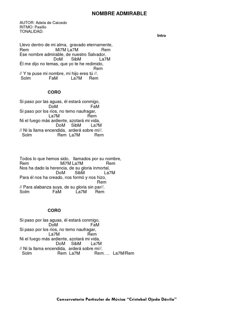 Nombre Admirable: Letra y Acordes | PDF | Poesía