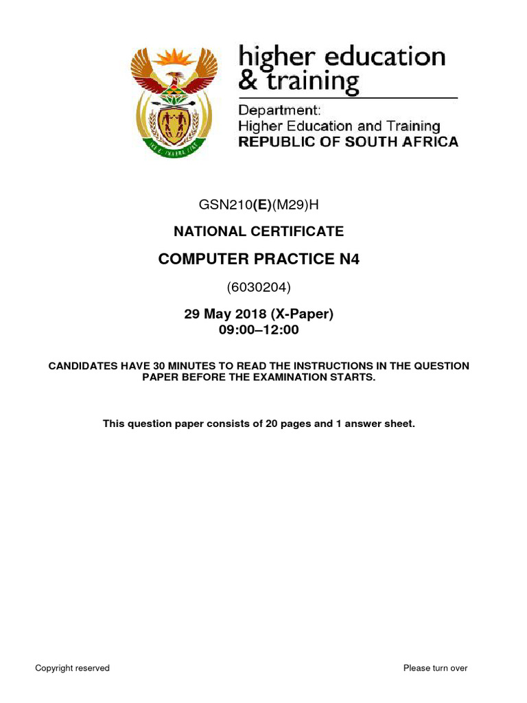 N4 Computer Practice June 2018 | PDF | Spreadsheet | Computer File