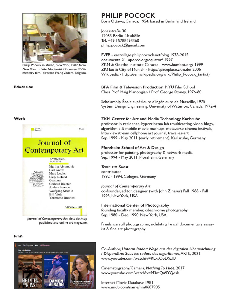 19 PHILIP POCOCK CV 2021 Opt PDF The Arts