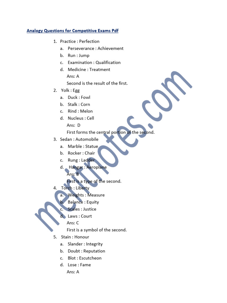 Analogy Questions Competitive Exams | PDF