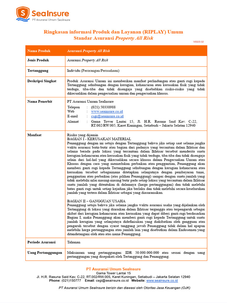 RIPLAY Umum - Standar Asuransi Property All Risk | PDF