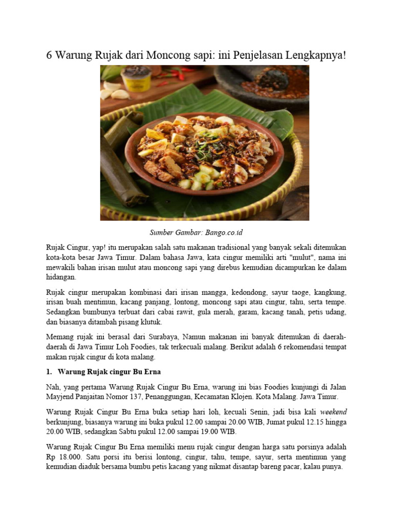 6 Tempat Makan Rujak Cingur Di Malang | PDF