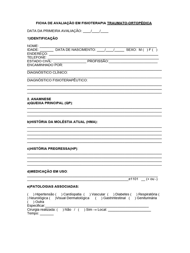 Ficha de Avaliação em Fisioterapia Traumato 2020 | PDF | Coluna ...
