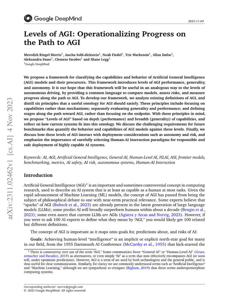Levels of AGI: Operationalizing Progress On The Path To AGI | PDF | Artificial Intelligence ...
