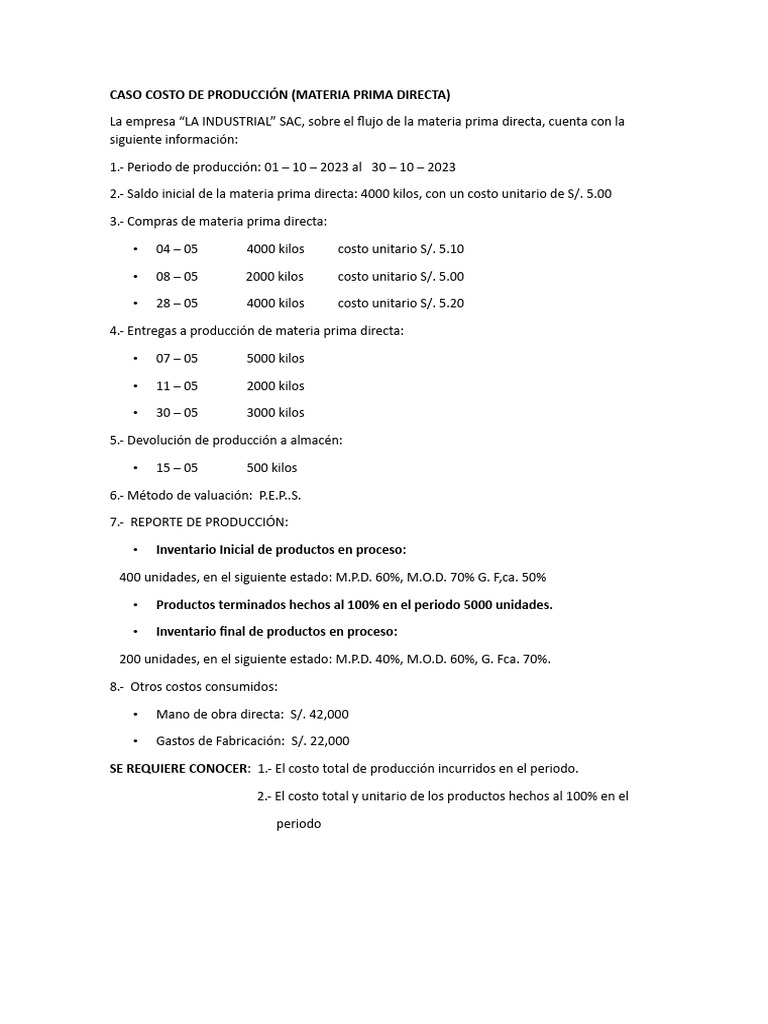 Caso Materia Prima Directa | PDF