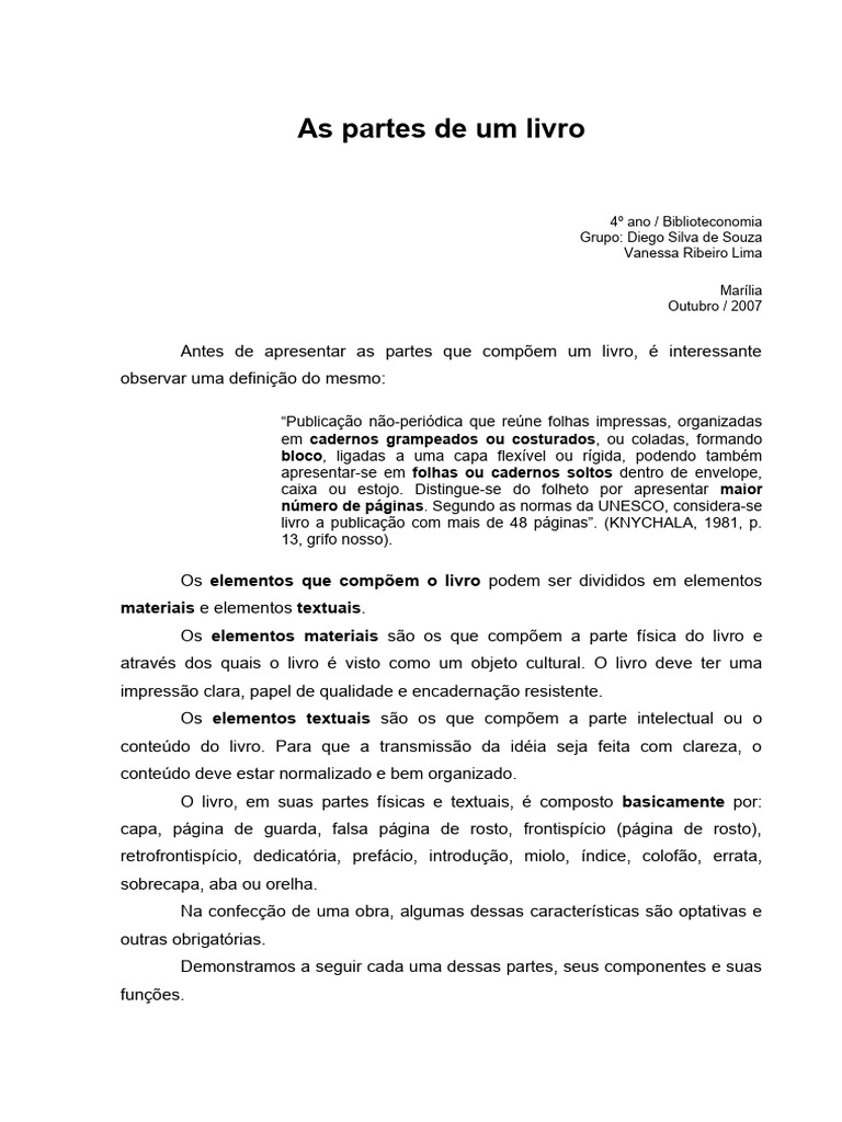 As Partes de Um Livro | PDF | Livros | Impressão