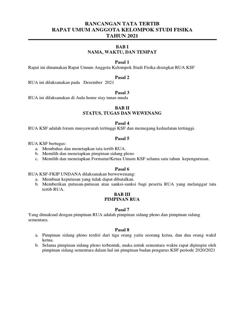 Tata Tertib Rua KSF 2021 | PDF