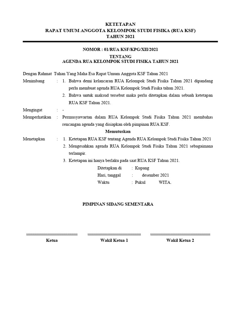 Agenda dan Ketetapan RUA KSF 2021 | PDF