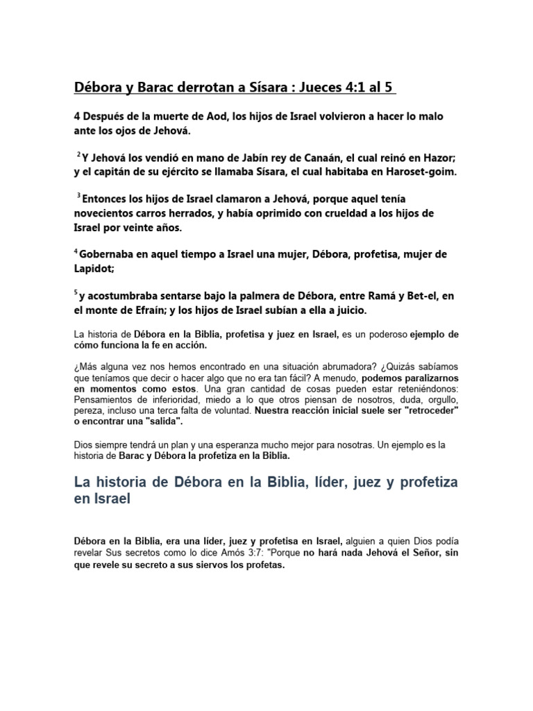 Débora y Barac derrotan a Sísara | PDF