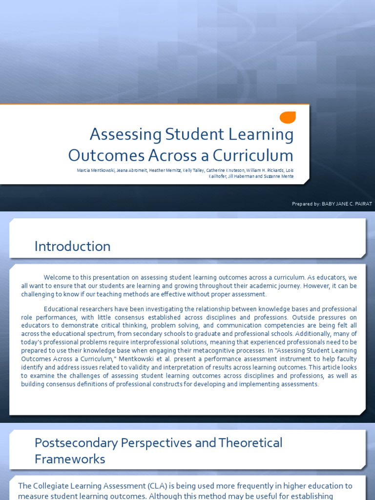 Assessing Student Learning Outcomes | PDF | Educational Assessment ...