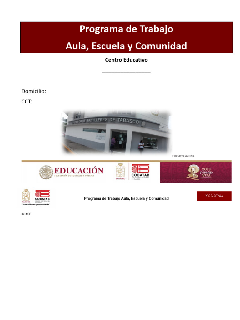Formato Programa Aula, Escuela y Comunidad | PDF | Salón de clases | Plan de estudios