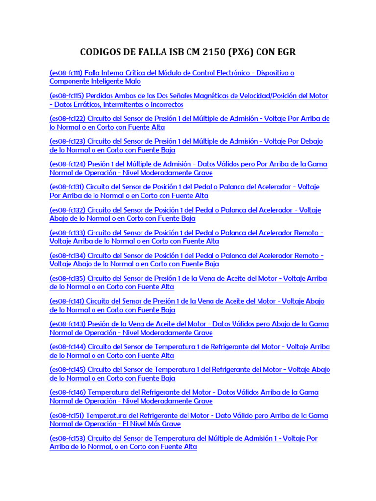 Codigos de Falla Isb CM 2150 | PDF | Turbocompresor | Acelerador