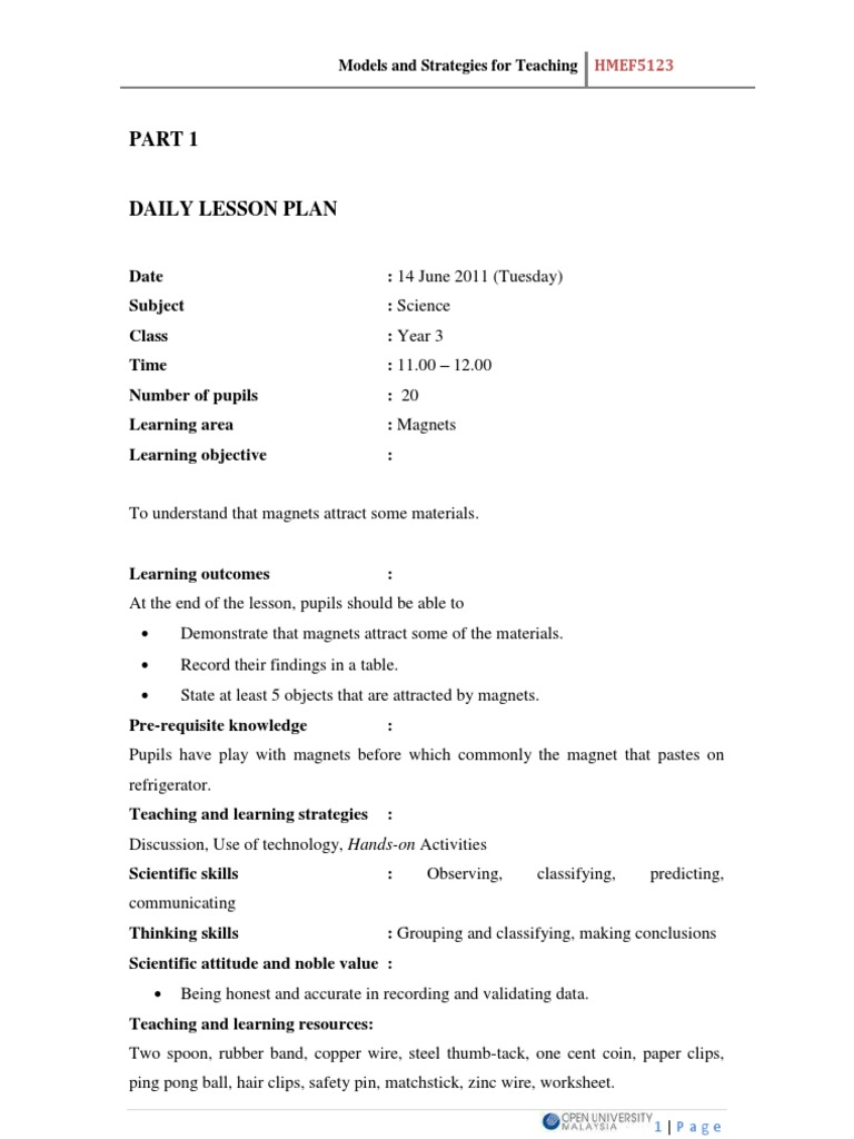 Models and Strategies For Teaching: HMEF5123 | PDF | Ferromagnetism | Hypothesis