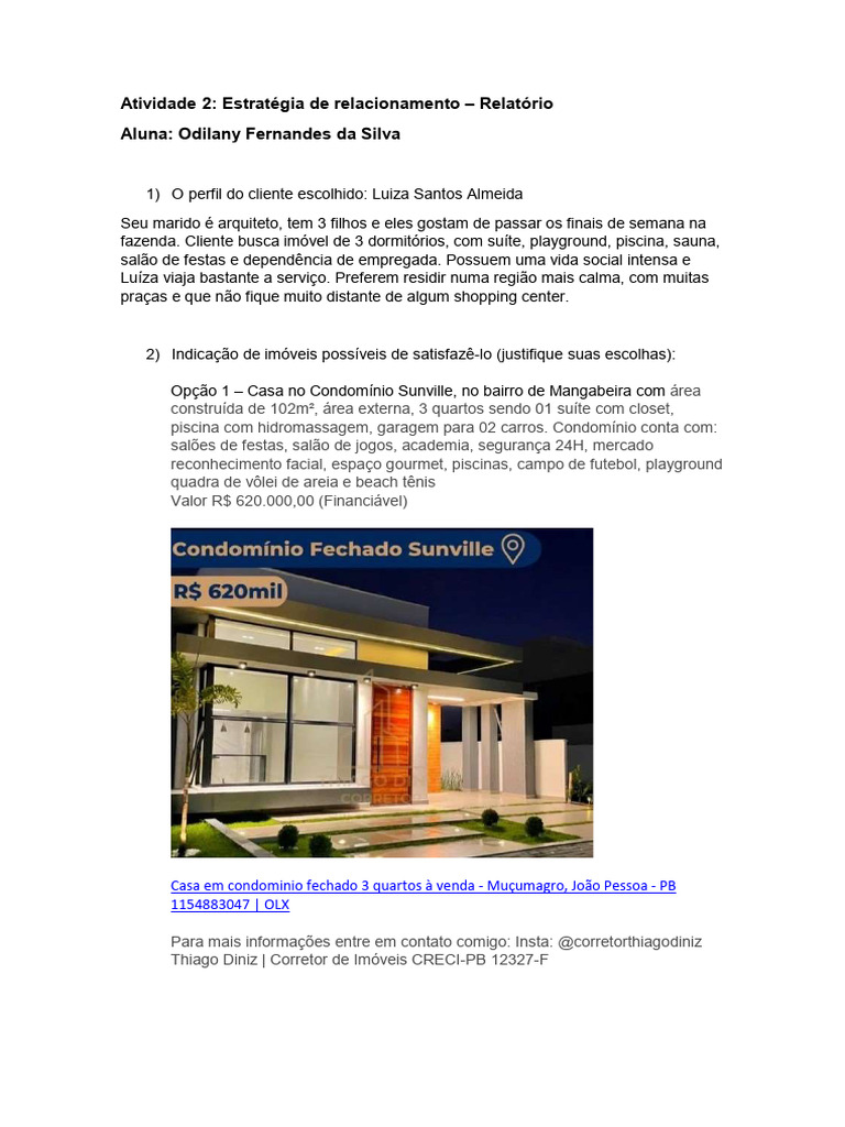 Atividade Uc2 Estrategia de Relacionamento Relatorio | PDF | Apartamento