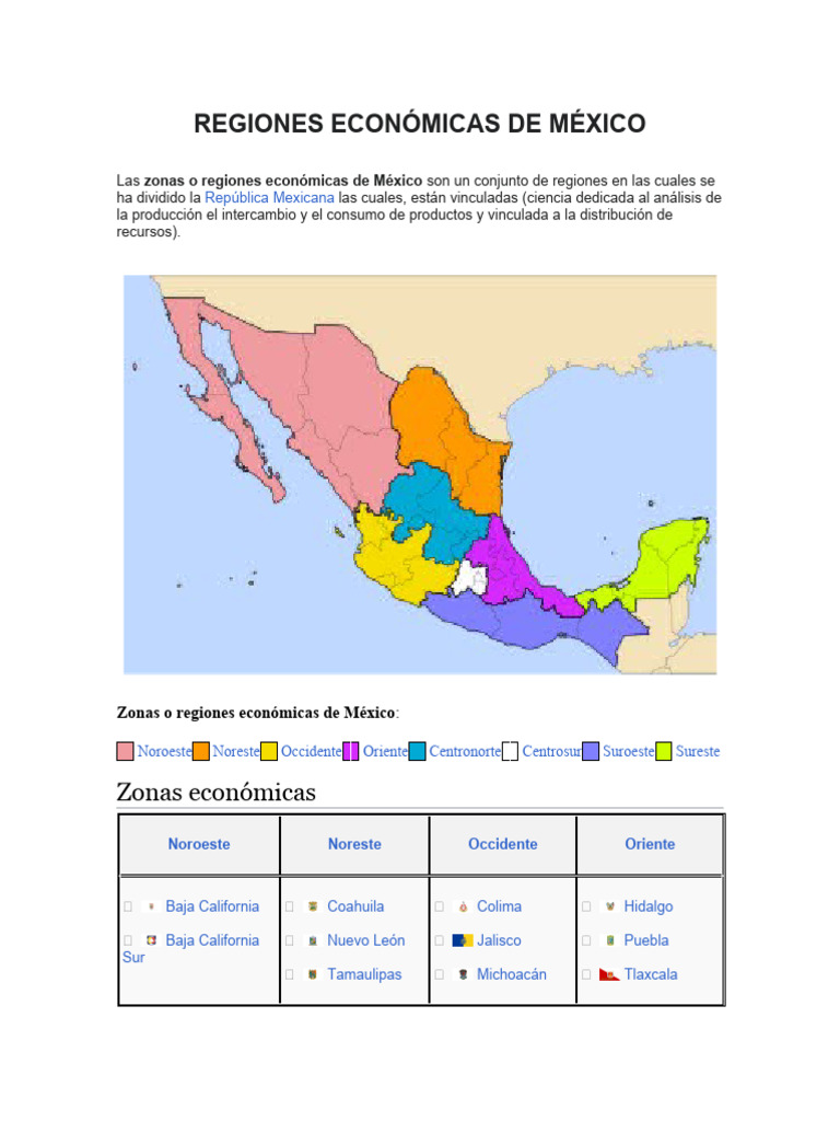 Regiones Económicas de México | PDF