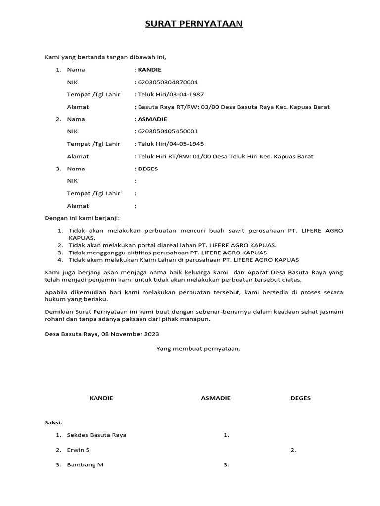 SURAT PERNYATAAN PENCURIAN | PDF