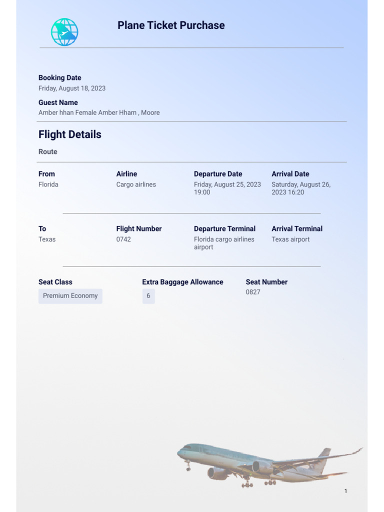 Plane Ticket Template - Jotform PDF Editor | PDF | Airlines | Airport