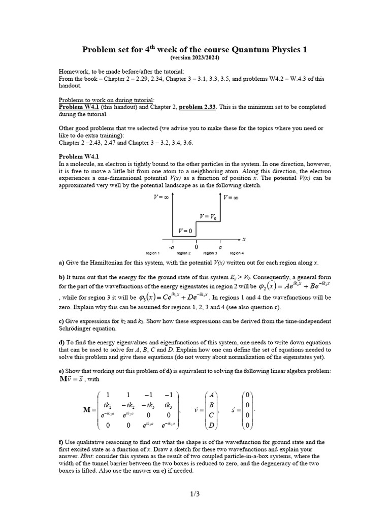 2023-2024 ProblemSetWeek4 | PDF | Eigenvalues And Eigenvectors | Hamiltonian (Quantum Mechanics)