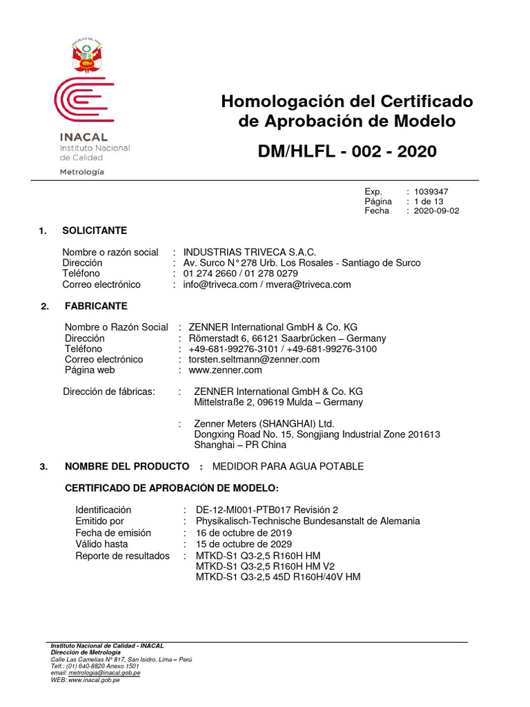 HOMOLOGACION_MEDIDOR_TIPO_CHORRO_MÚLTIPLE_MODELO_MTKD-S1_DN15_NRO.DM-HLFL-002-2020-REVISIÓN 1 ...