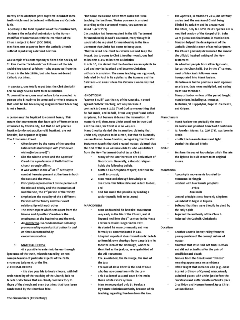 Understanding Heresy, Apostasy, and Schism | PDF | Grace In ...