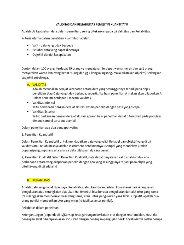 Validitas Dan Reliabilitas Penelitin Kuantitatif | PDF | Karier & Perkembangan