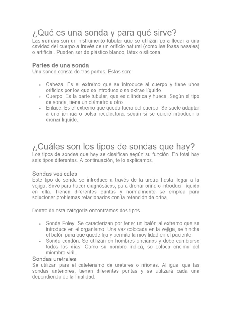 Tipos De Sondas Pdf Enfermedades Y Trastornos Medicina Clinica