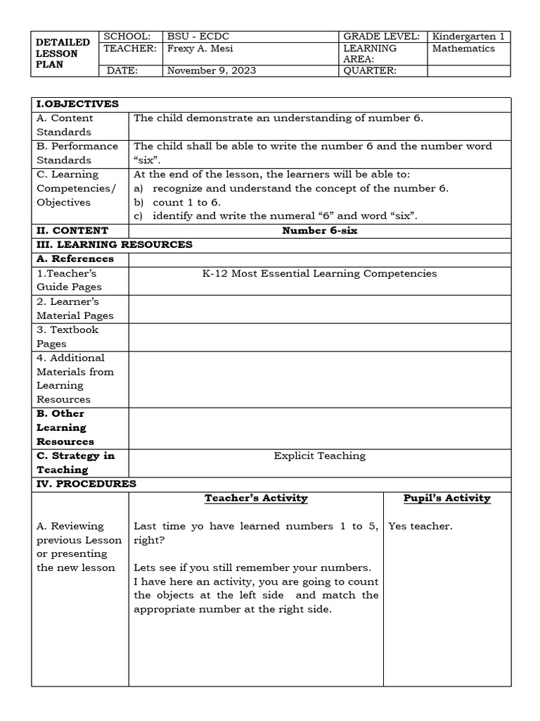 DETAILED LESSON Plan | PDF | Teachers | Learning
