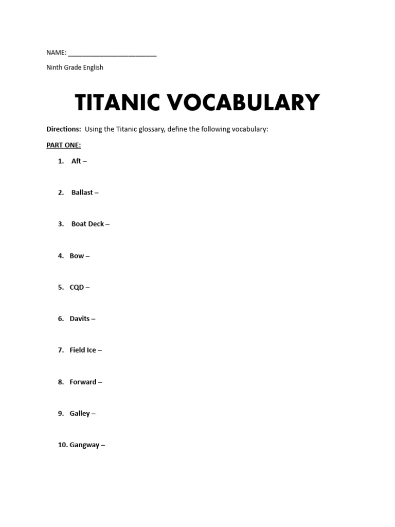 Titanic Vocabulary | Download Free PDF | Stern | Ships