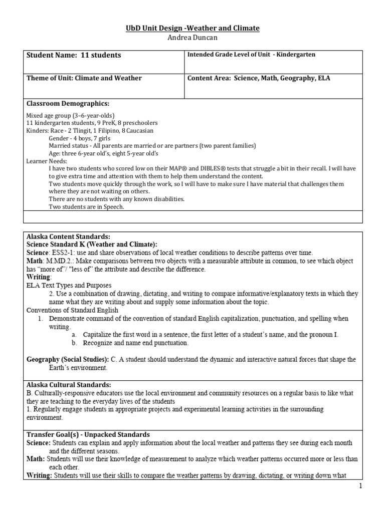 Ubd Unit - Weather and Climate | PDF | Weather | Natural Environment