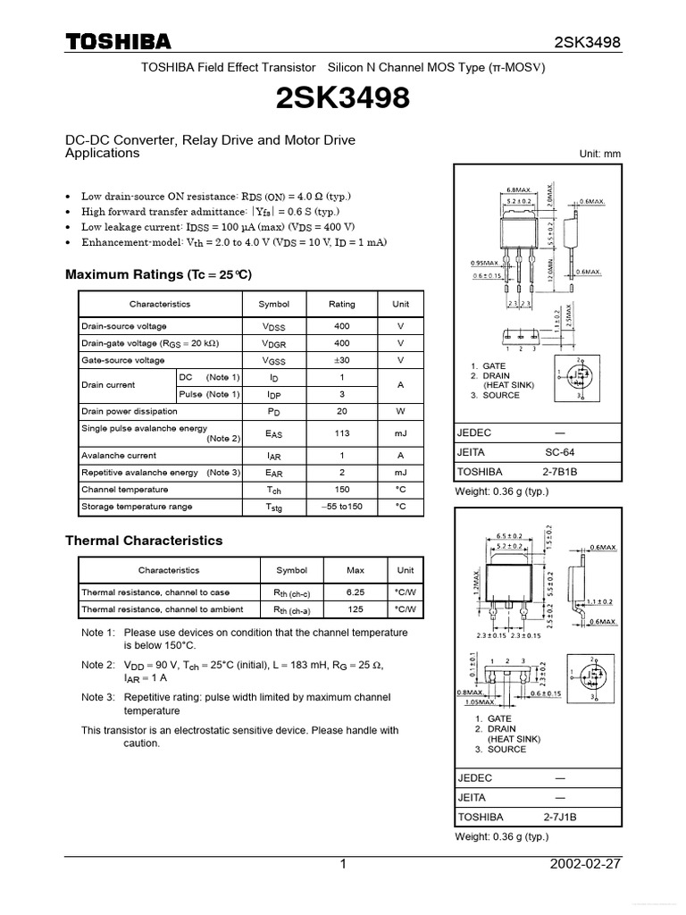 K3498 ToshibaSemiconductor | PDF | Field Effect Transistor | Mosfet