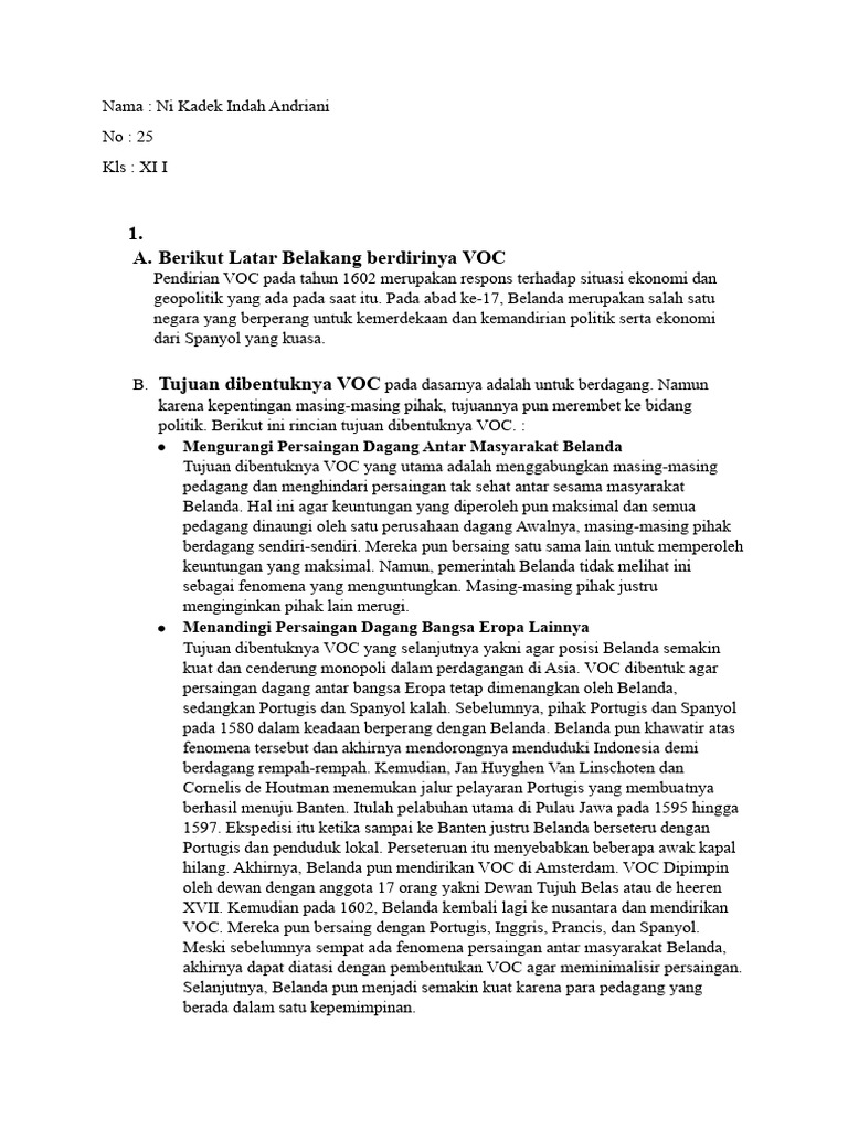 Sejarah dan Tujuan Berdirinya VOC | PDF | Sejarah