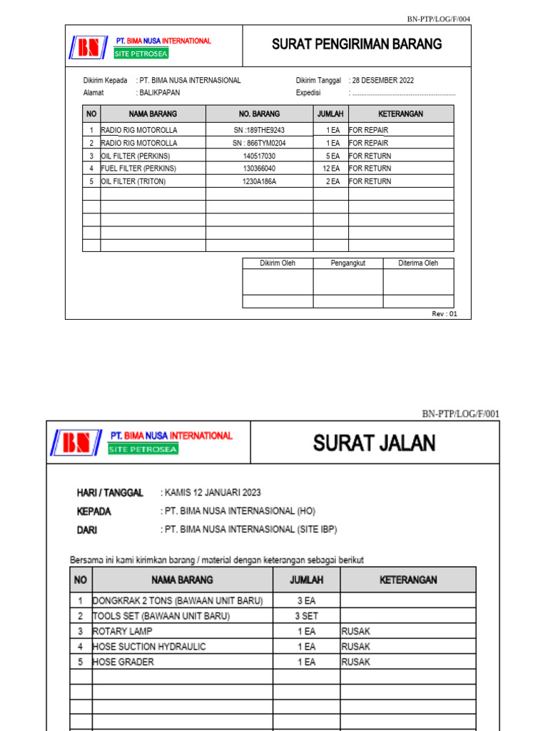 Form Surat Jalan | PDF