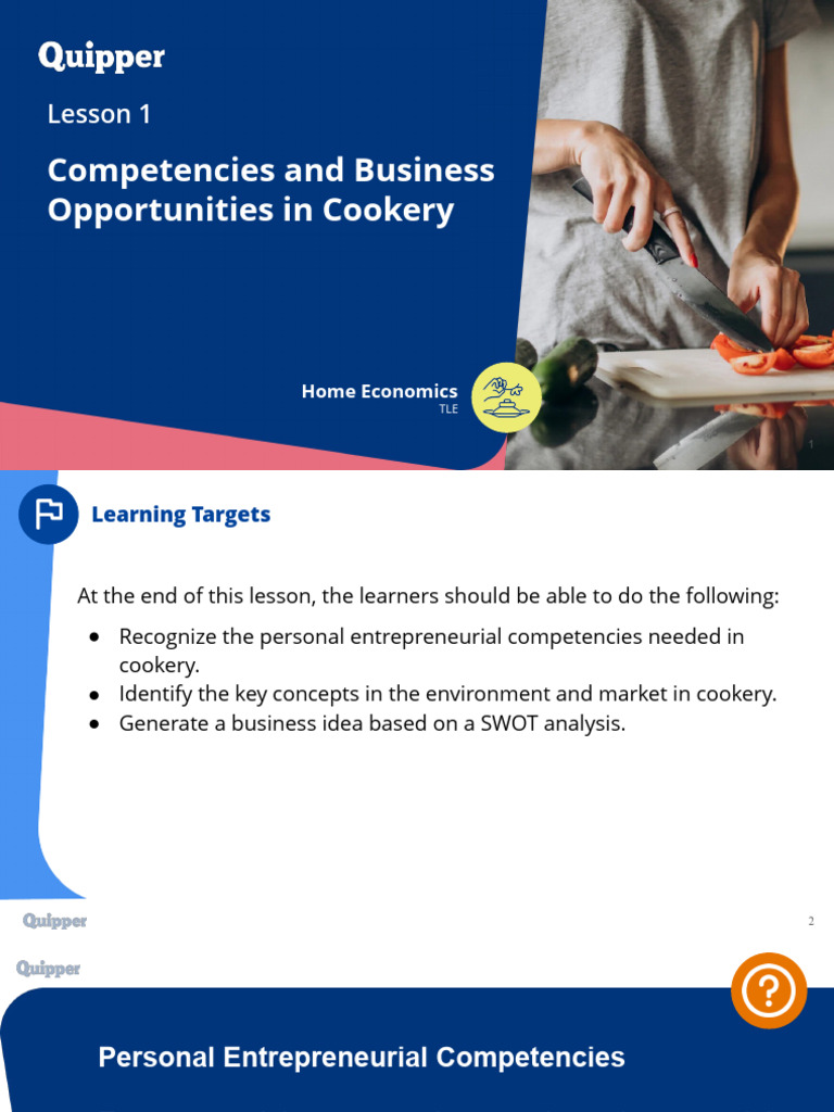 Competencies and Business Opportunities in Cookery PS | PDF ...