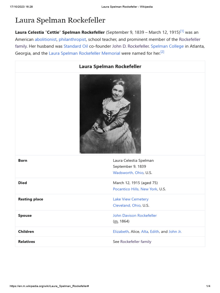 Laura Spelman Rockefeller - Wikipedia | PDF