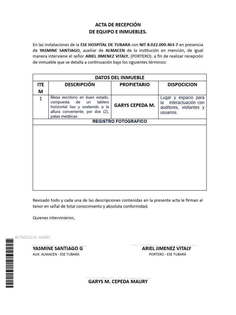 Acta de Recepción | PDF