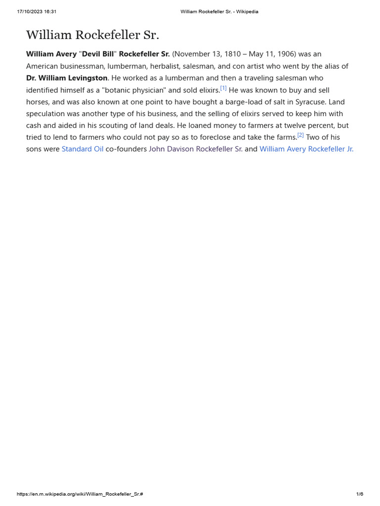 William Rockefeller Sr. - Wikipedia | PDF | Business Families Of The ...