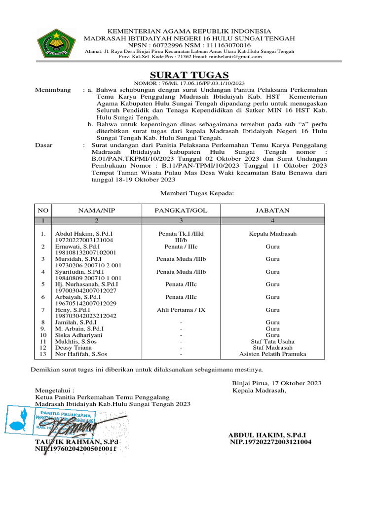 Surat Tugas Pramuka Min 16 | PDF
