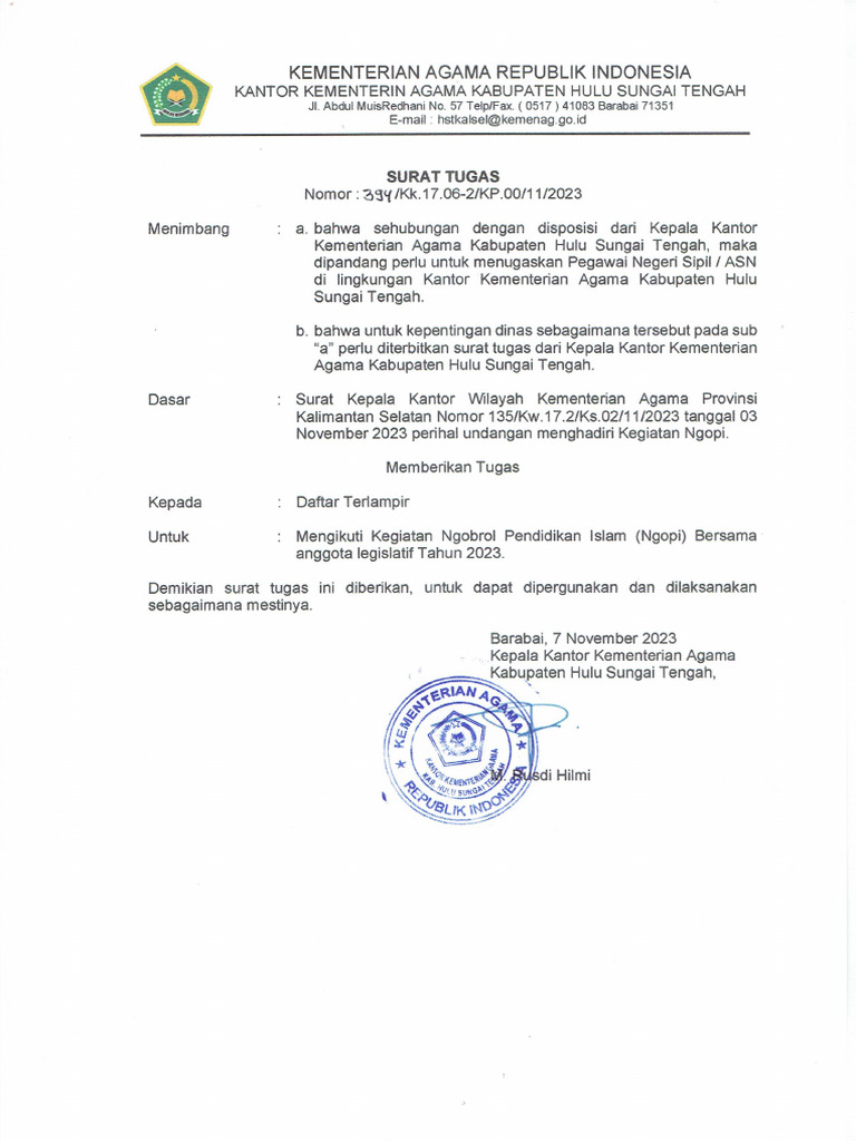 surat tugas ngopi 2023 | PDF