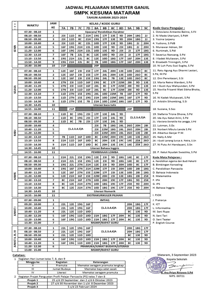 REV JADWAL PELAJARAN GANJIL 2023-2024 + Literasi | PDF