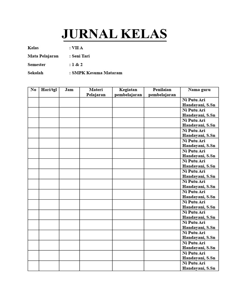 Jurnal Kelas 7a | PDF