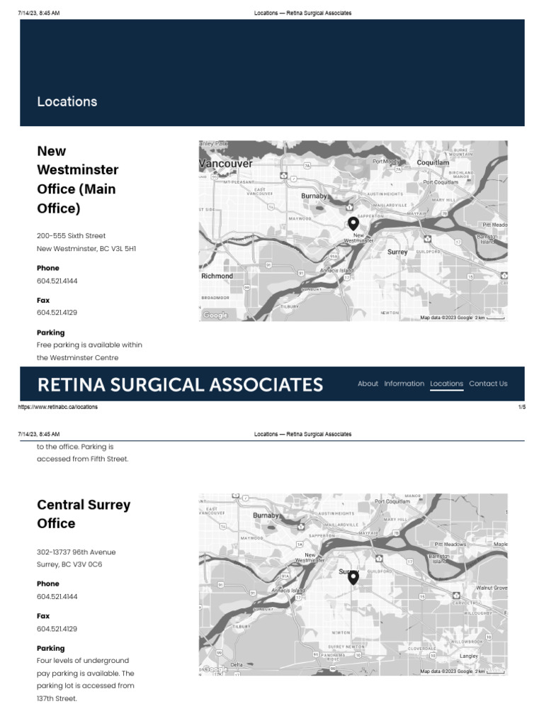 Retina Surgical Associates Locations | PDF | Health Care | Clinical ...