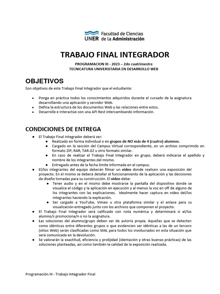 Trabajo Final Integrador Programación III | PDF | Red mundial | Internet y web