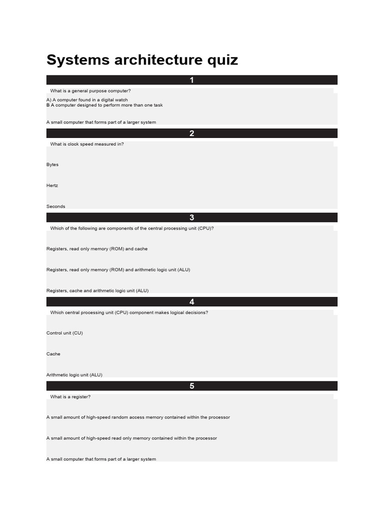 Systems Architecture Quiz Questions | PDF