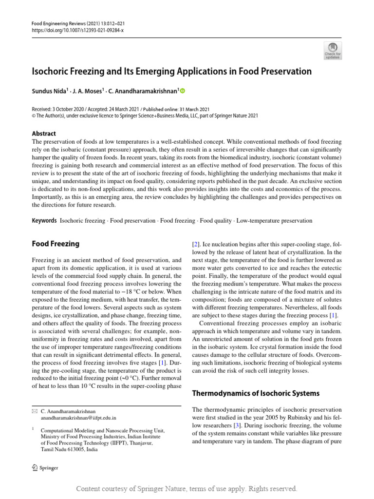 Isochoric Freezing in Food Preservation | PDF | Freezing | Gibbs Free ...