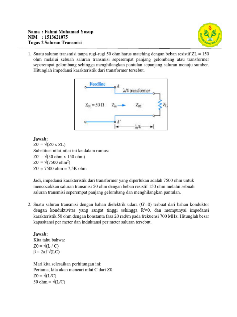 Fahmi Muhamad Yusup - Tugas 2 Saluran Transmisi | PDF