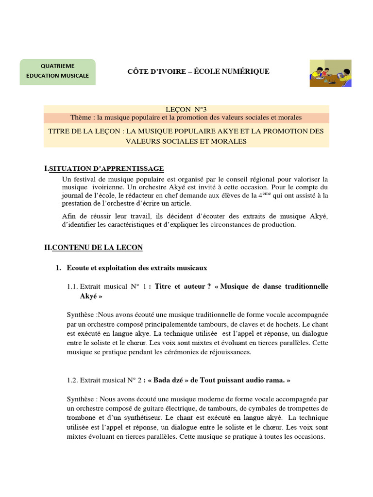 Musique Akyé et Valeurs Sociales | PDF | Sciences sociales