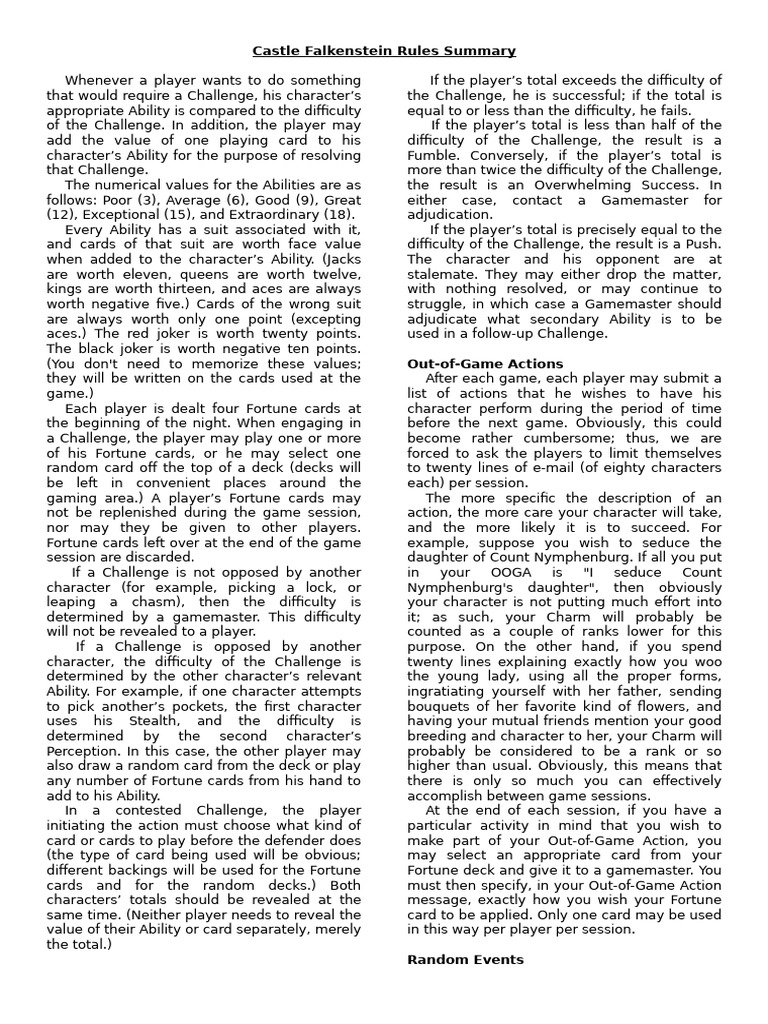 pdfcoffee.com_castle-falkenstein-rules-summary-pdf-free | PDF | Gaming