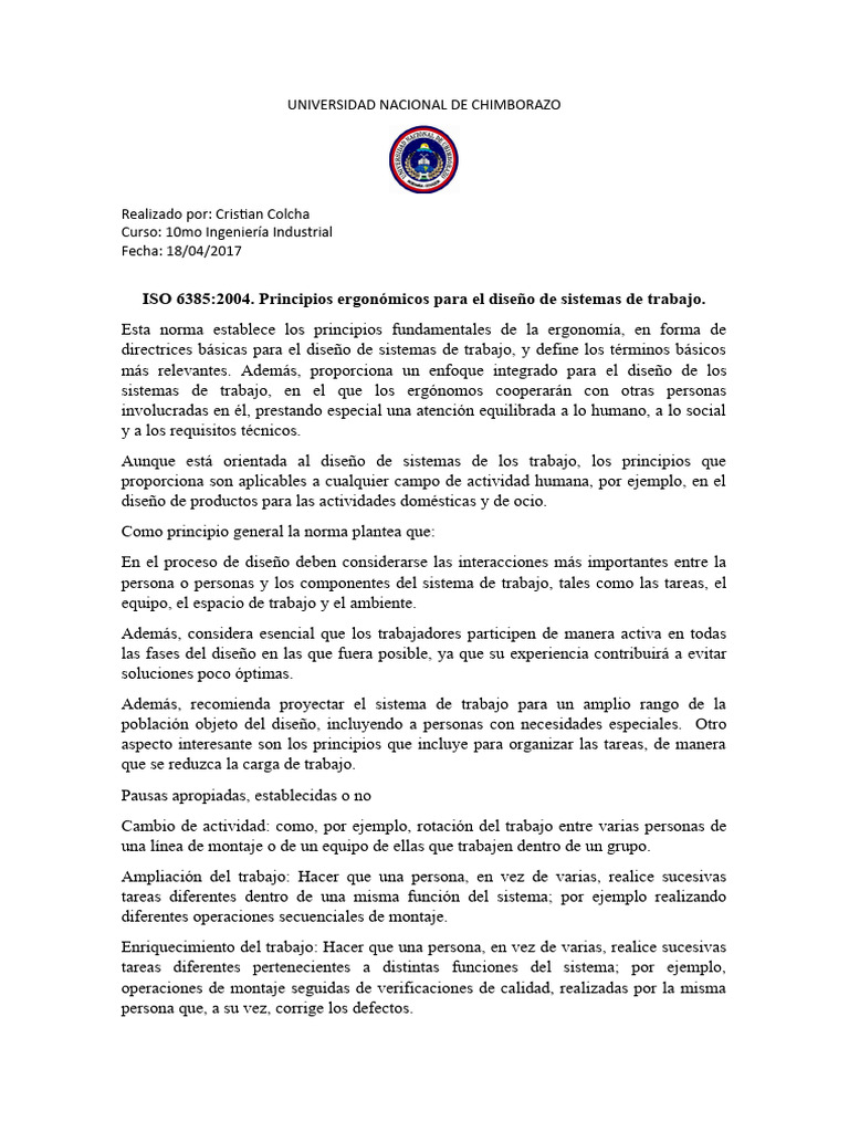 ISO 6385 Resumen | PDF | Factores humanos y ergonomía | Diseño