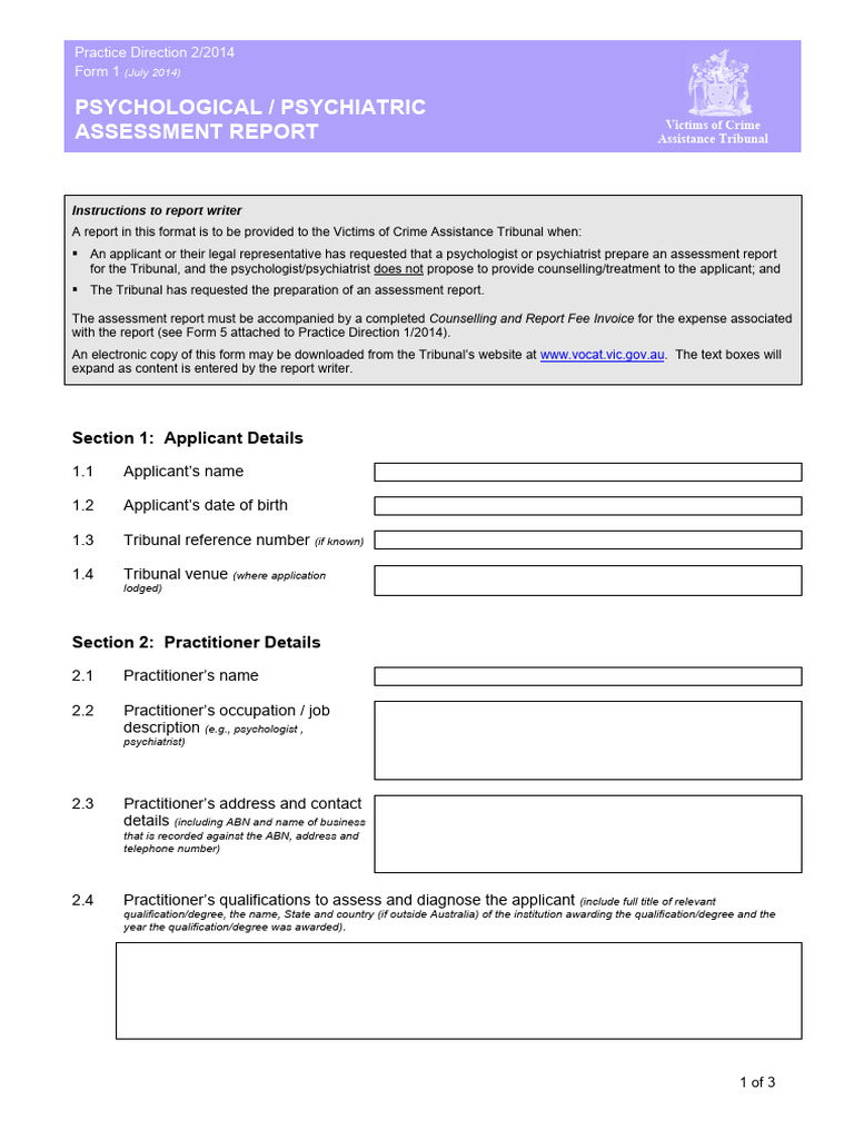 Psychological Psychiatric Assessment Report | PDF | Psychologist ...
