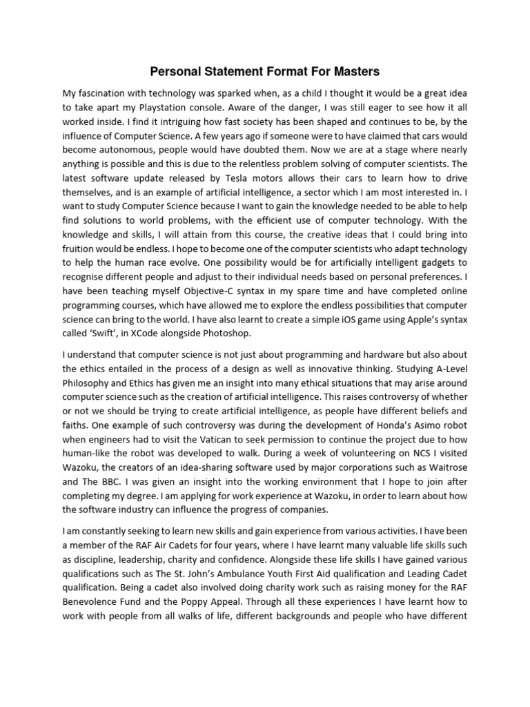 Personal Statement Format For Masters | PDF | Artificial Intelligence ...
